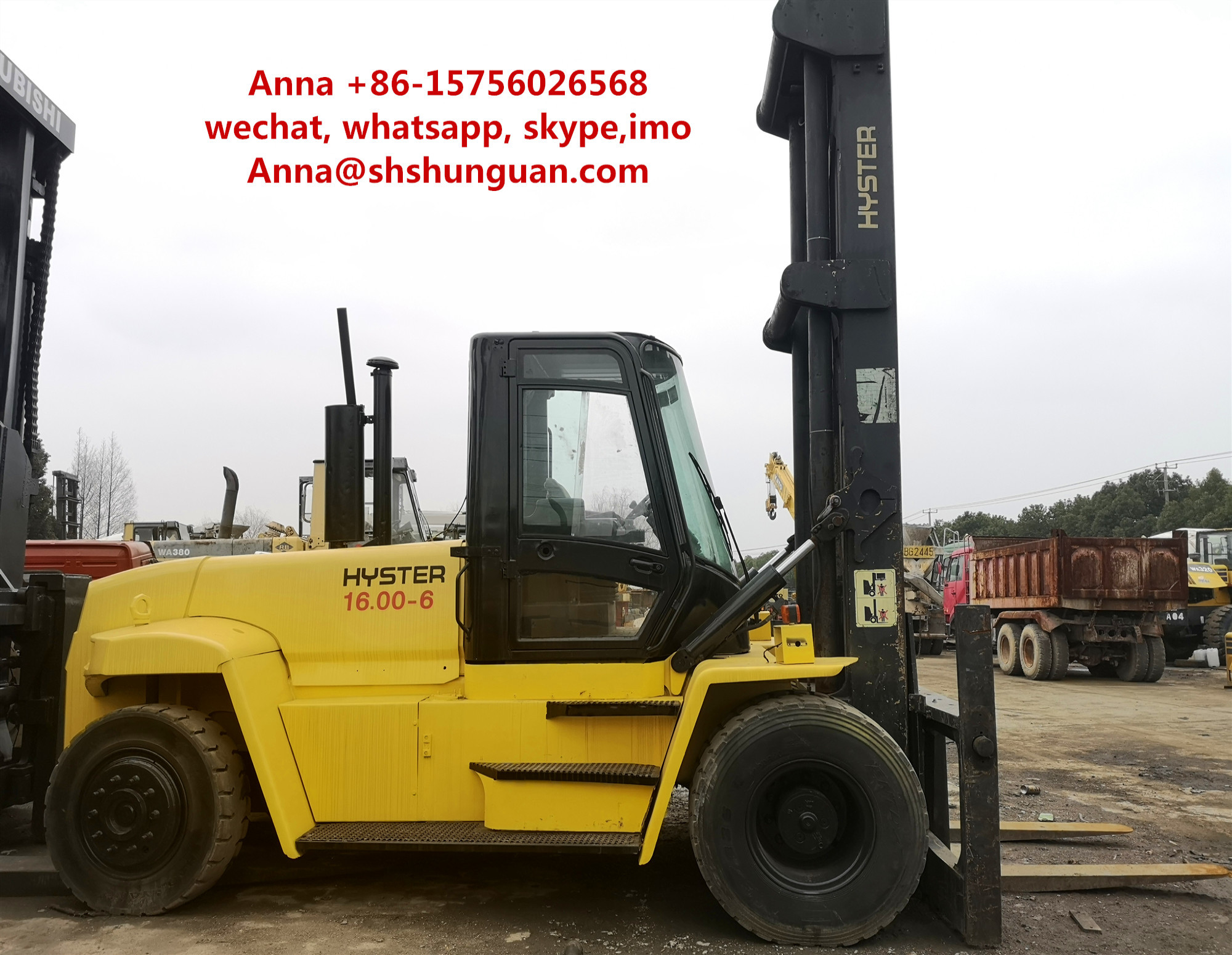 16000kg USA Hyster Used Industrial Forklift 12.00 R20 / 11.0-20 Tyre Size